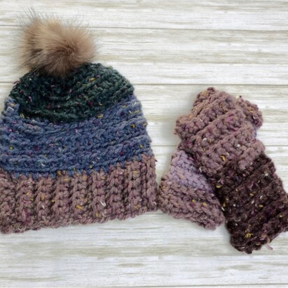 Hand Crafted | Accessories | Hat And Glove Set Pom Pom Hat Set Hat And ...